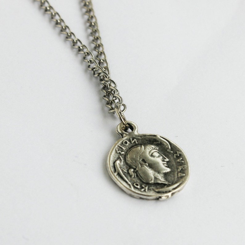 Ancient Silver Roman Greek Medallion Necklace / Vintage Syracuse ...