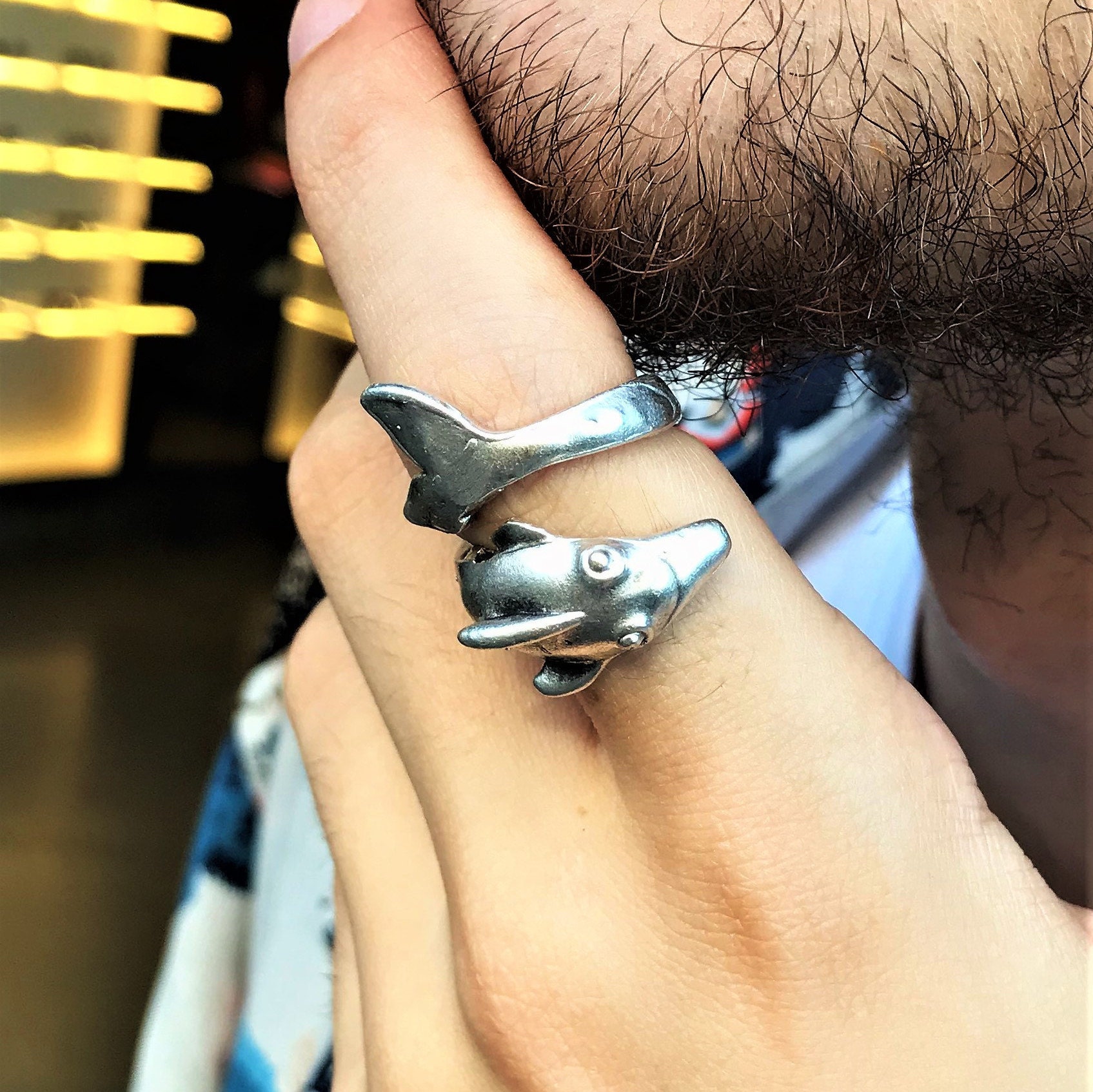 Dolphin Lovers Ring Wrap Around Dolphin Hug Handmade Silver Men Ring ...