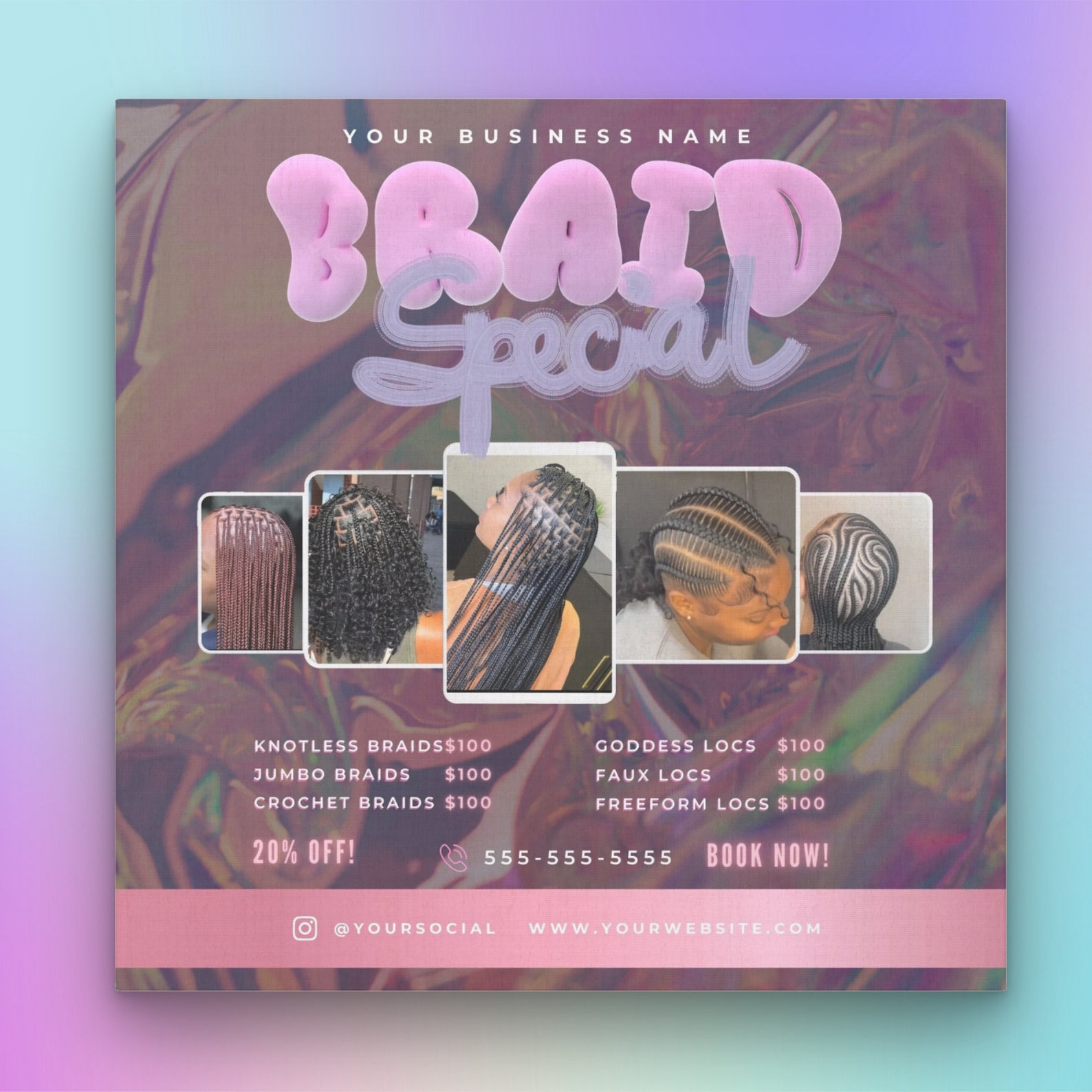 Braid Booking Flyer, Braid Specials Flyer, Braiding Salon Flyer, Book ...