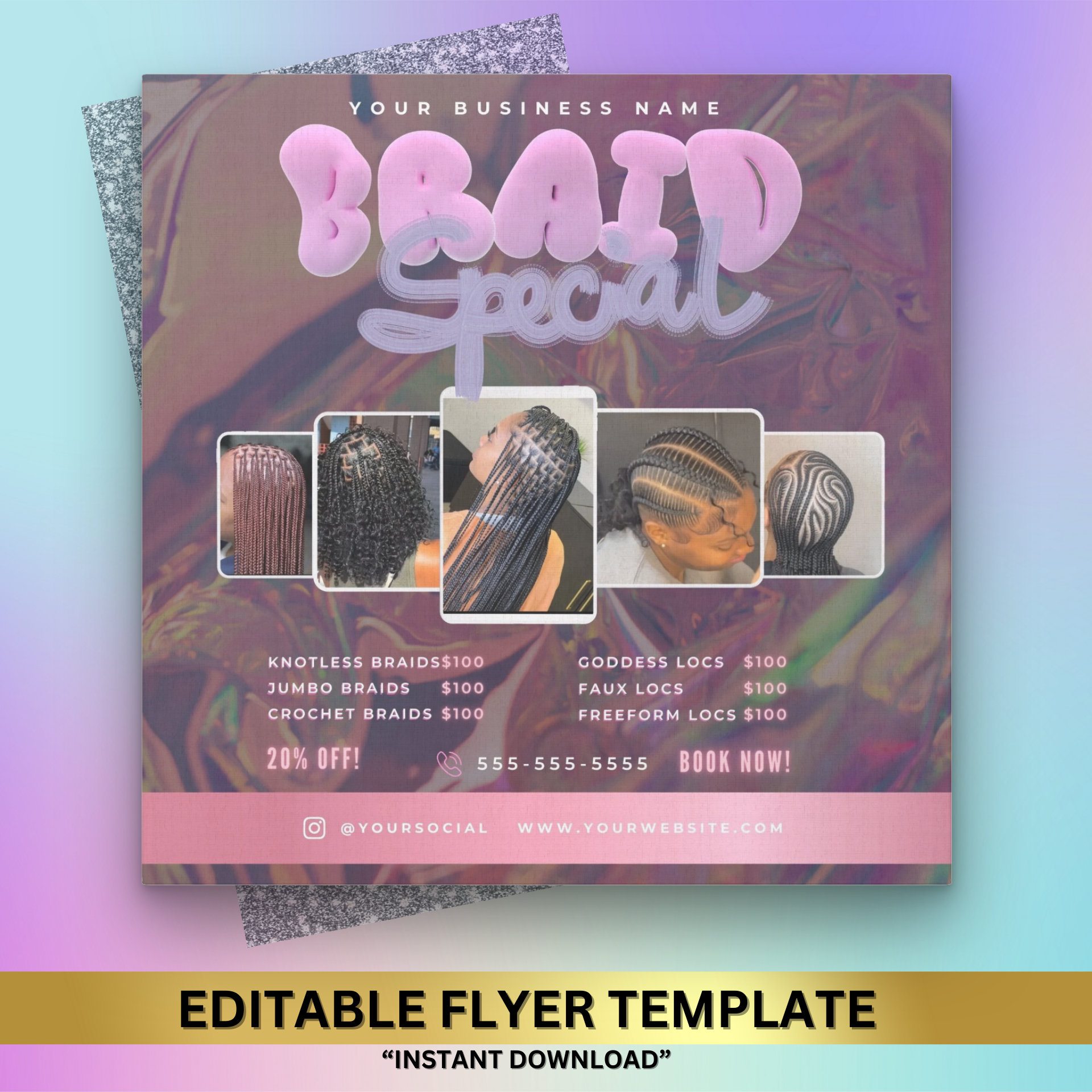 Braid Booking Flyer, Braid Specials Flyer, Braiding Salon Flyer, Book ...