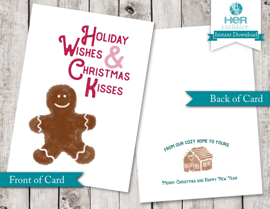 Gingerbread Man Christmas Card, INSTANT DIGITAL DOWNLOAD, Watercolour ...