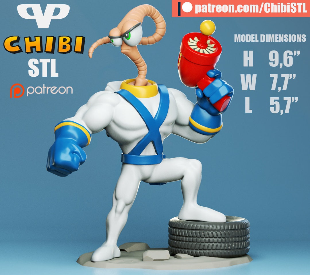 Earth Worm Jim Chibi 3D Printed Resin Miniature Dungeons and Dragons ...