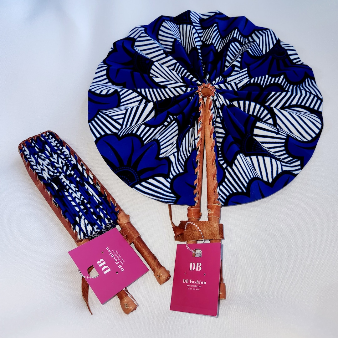 Blue & White Ankara Fabric Fan/ African Fabric Fan/ Fabric Fan/ Red Fan ...