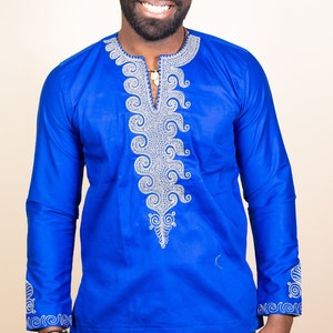 Kojo-african Clothing, Blue With Sliver Embroidery Wear,embroidery ...