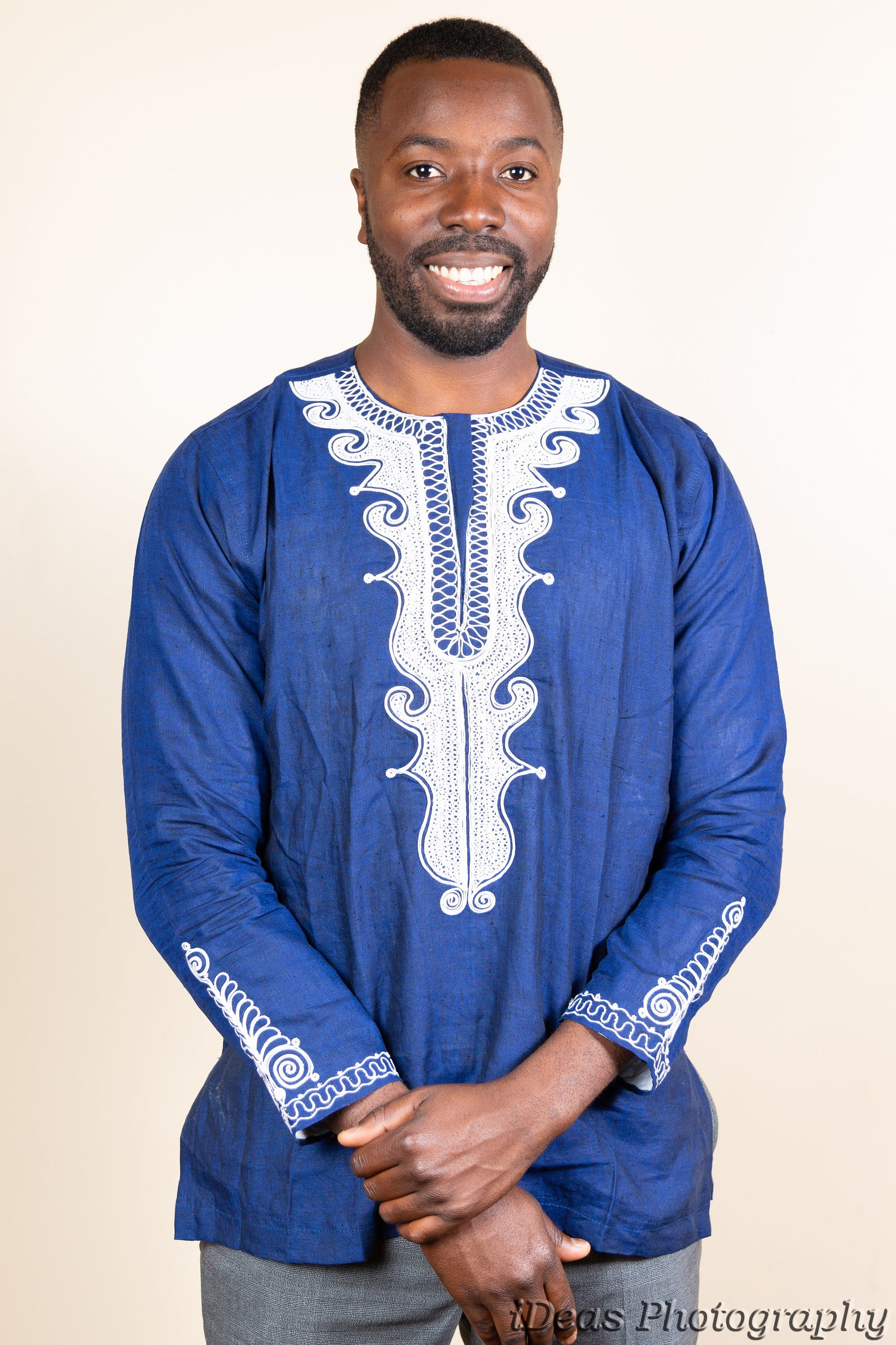 African Clothing, Blue White Embroidery Men Wear, Embroidery African ...