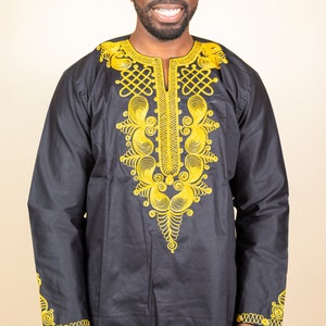 African Clothing, Black With Gold Embroidery Men Wear, Embroidery ...
