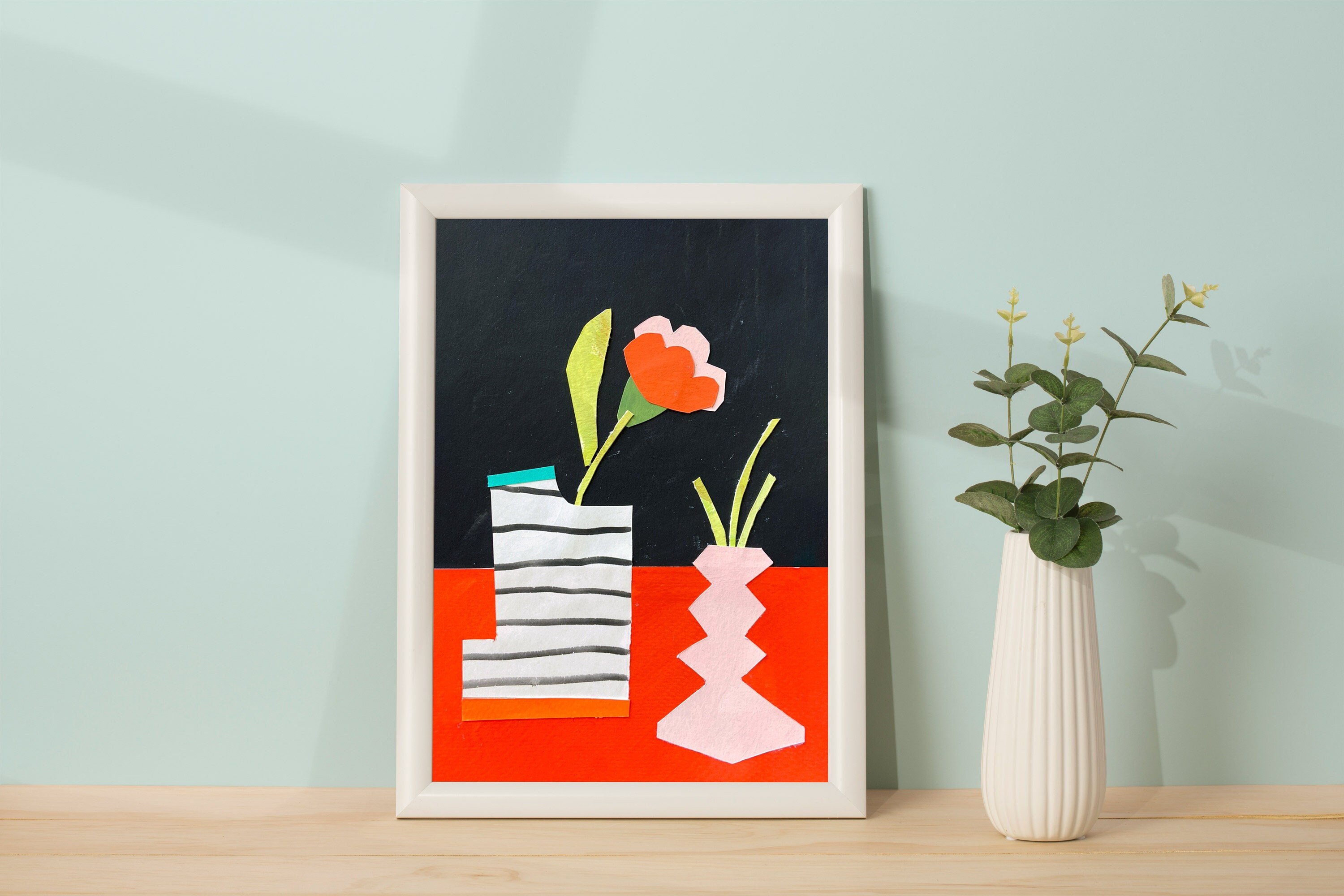 A4 Art Print Collage Flowers in Vase Modern Abstract Geometric - Etsy