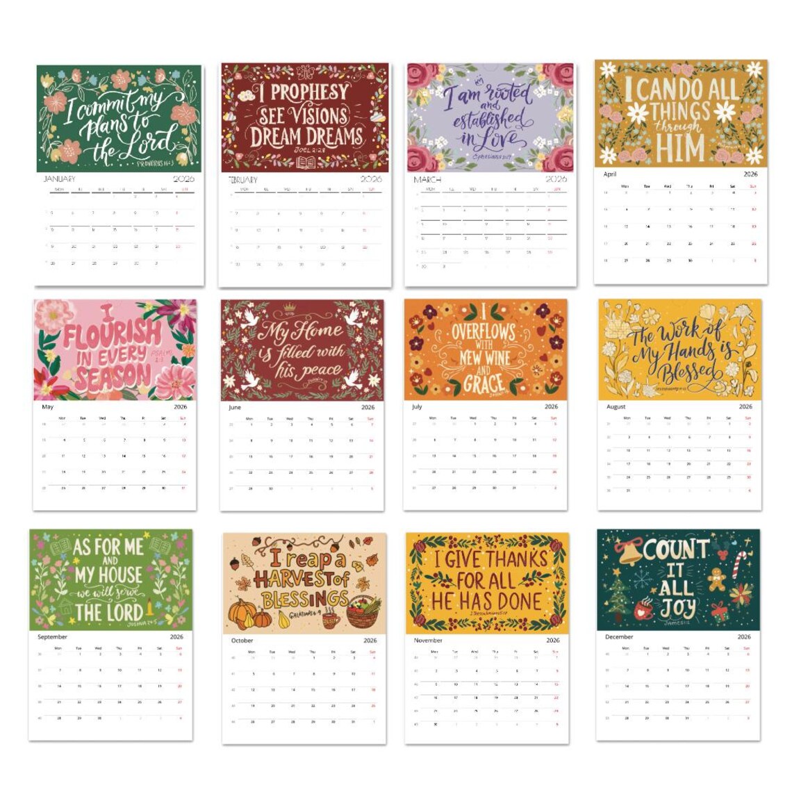 2026 Faith Declarations Calendar | Biblical Scripture Declarations ...
