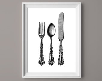 Antique Fork, Spoon, & Knife Silverware Set - Patent Print- Instant ...