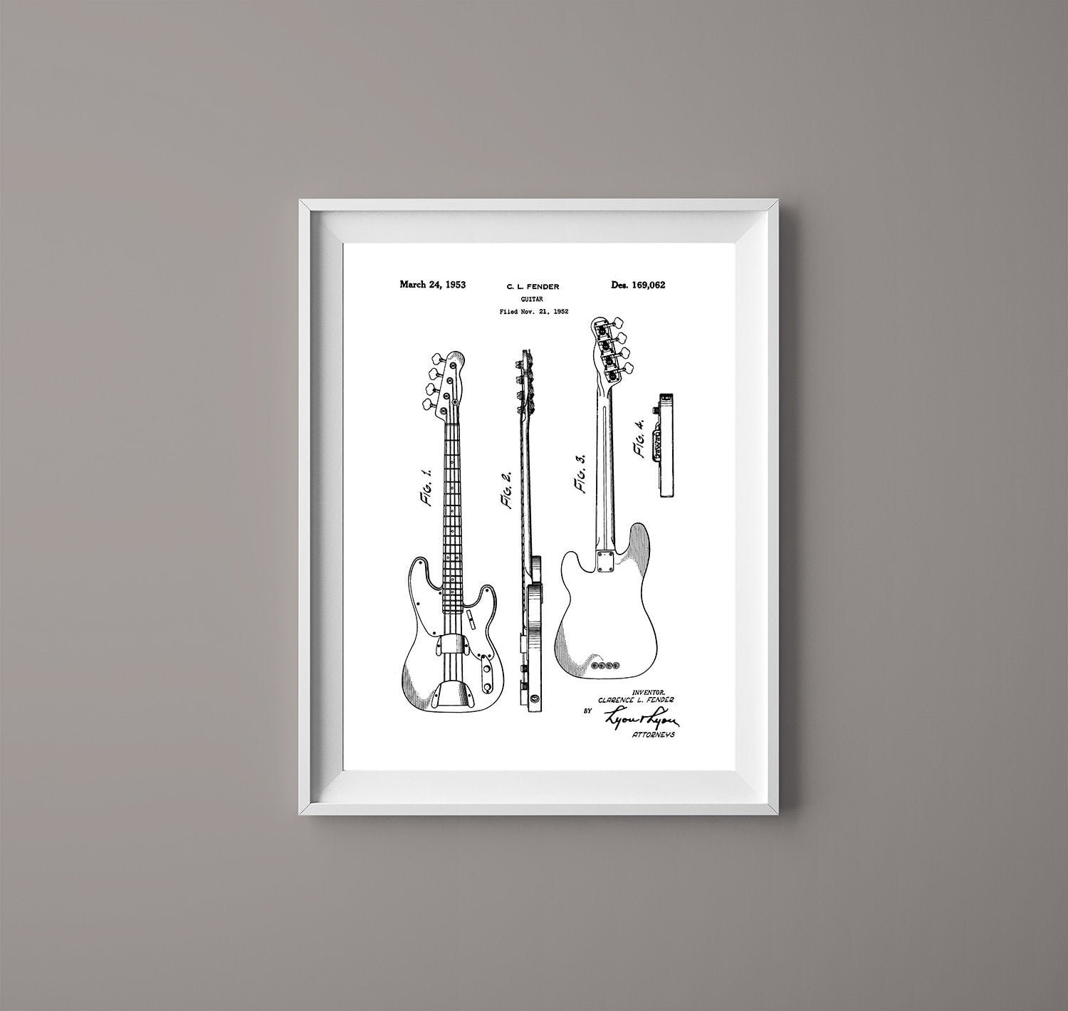 Fender Precision Bass Guitar Patent Print Poster Bass Blueprint Fender ...