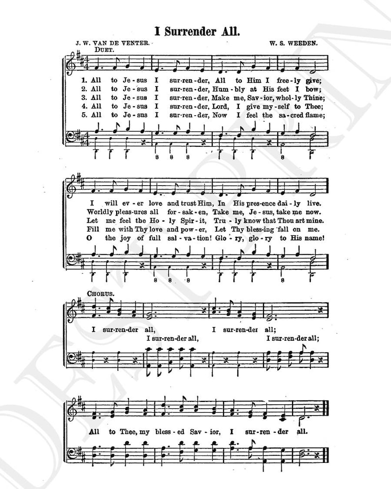 I Surrender All Hymn Lyrics Sheet Music Art Hymn Art Hymnal Sheet Home ...
