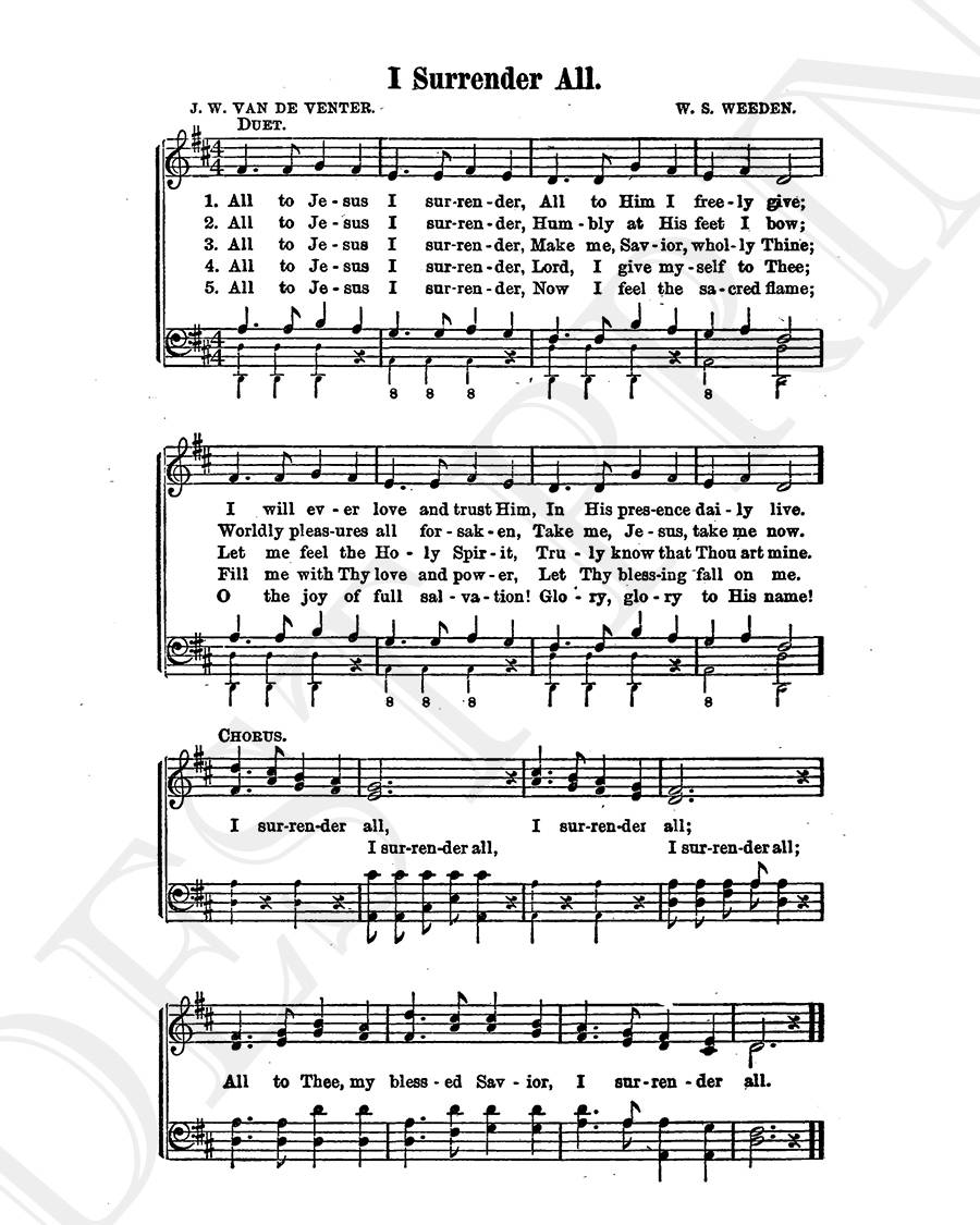 I Surrender All Hymn Lyrics Sheet Music Art Hymn Art Hymnal Sheet Home ...