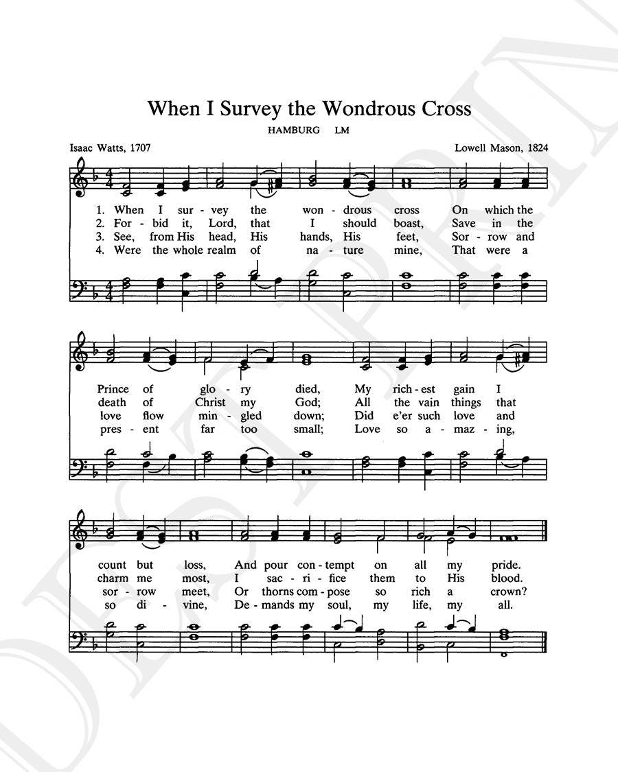 When I Survey the Wondrous Cross Hymn Lyrics - Sheet Music Art - Hymn ...