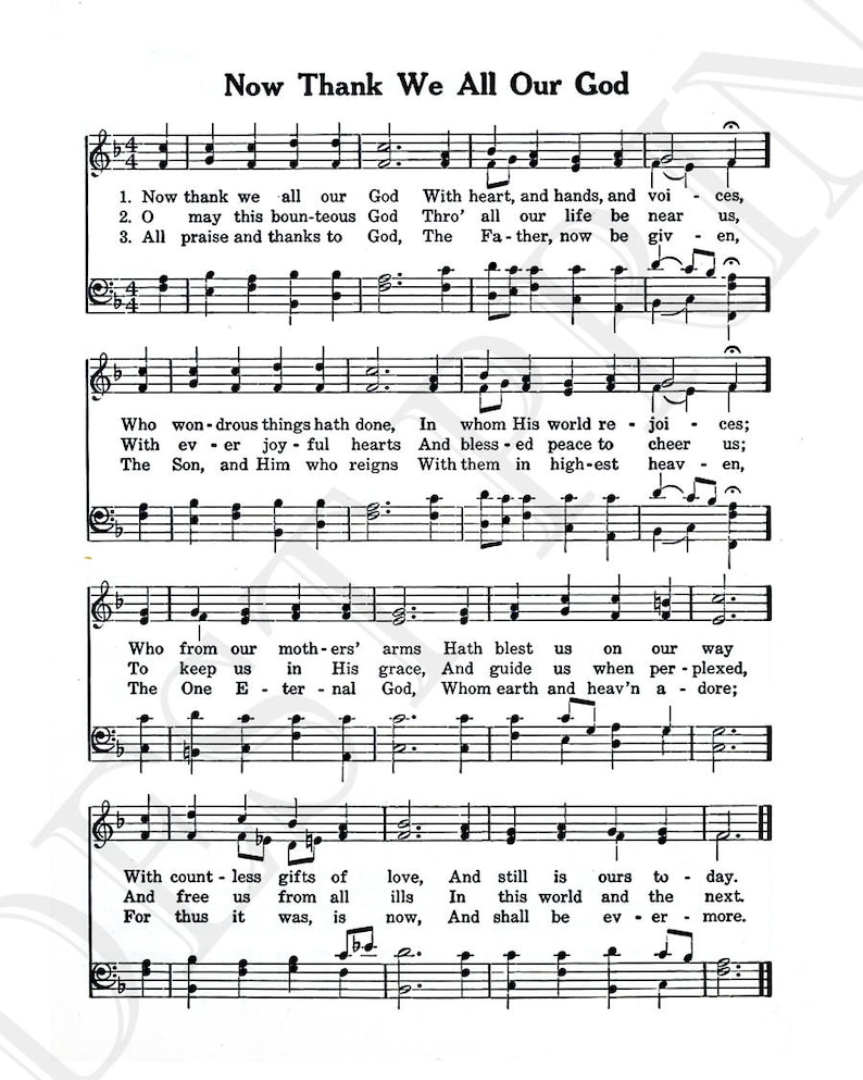 Now Thank We All Our God Hymn Lyrics - Sheet Music Art - Hymn Art ...
