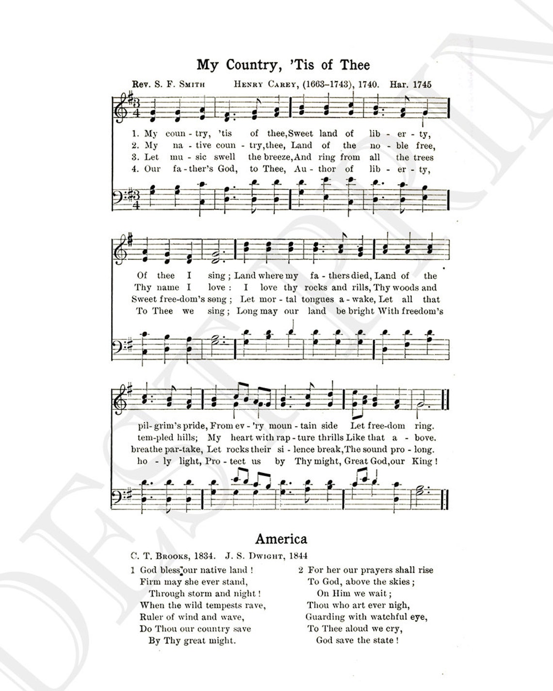 My Country Tis of Thee Hymn Lyrics Hymnal Sheet Sheet Music Home Decor ...