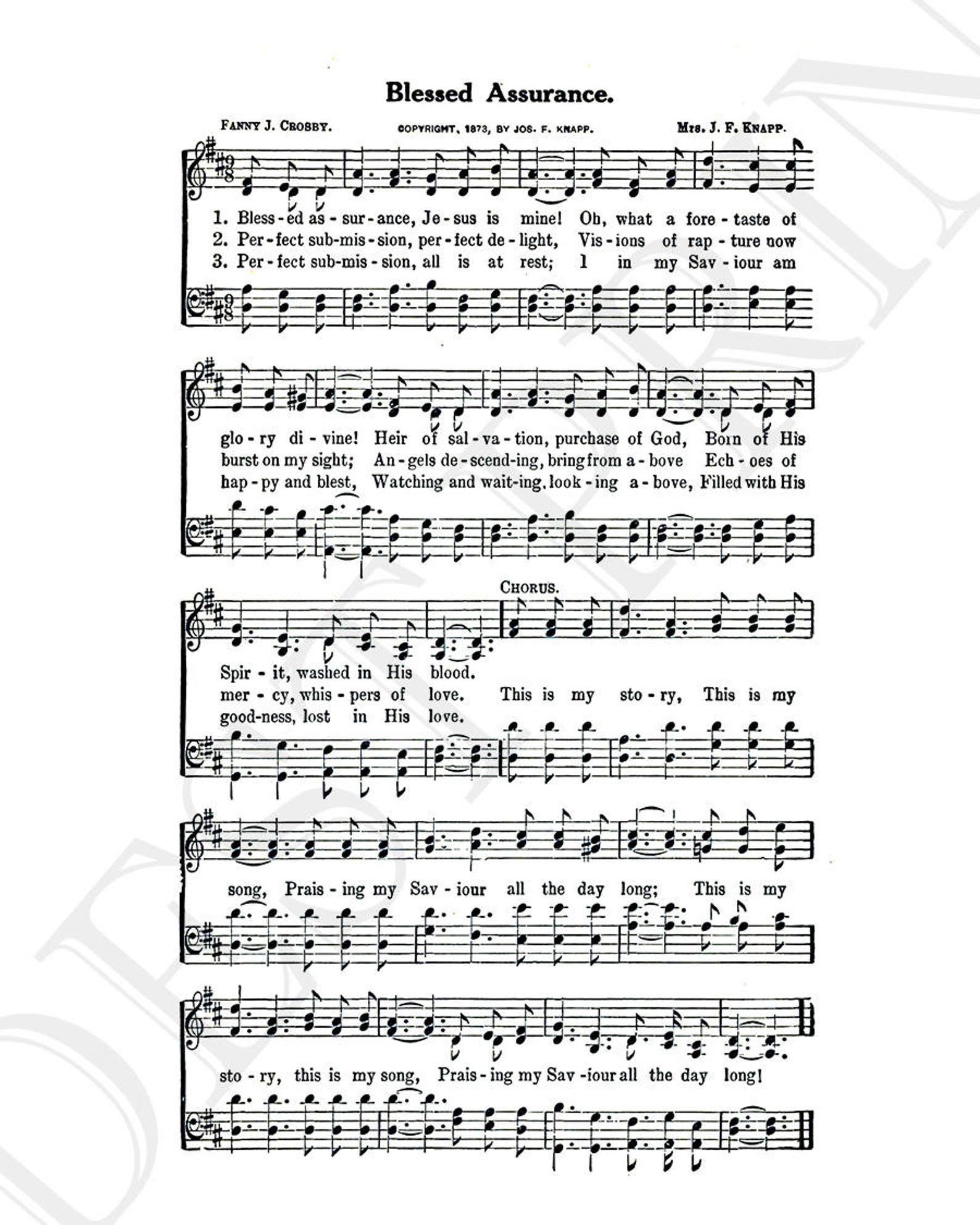 Blessed Assurance Jesus Is Mine Hymn Lyrics Hymnal Sheet Sheet Music
