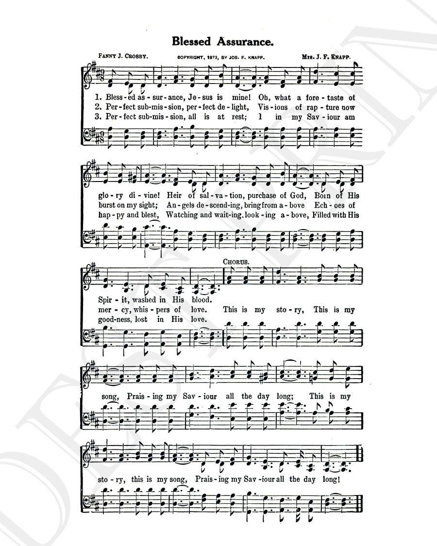 Blessed Assurance Jesus Is Mine Hymn Lyrics Hymnal Sheet Etsy Singapore