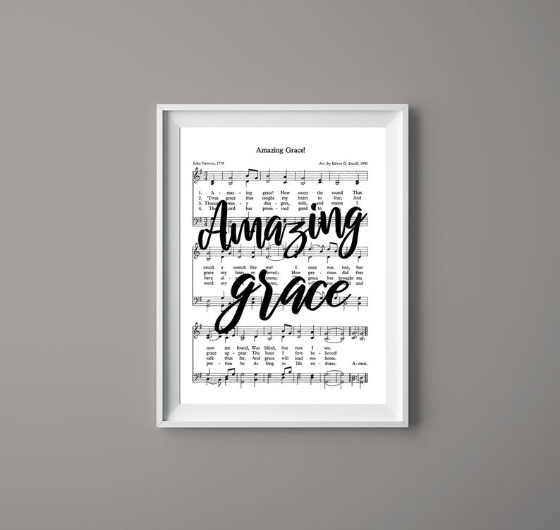 Amazing Grace Hymn Lyrics - Sheet Music Art - Hymn Art - Hymnal Sheet ...