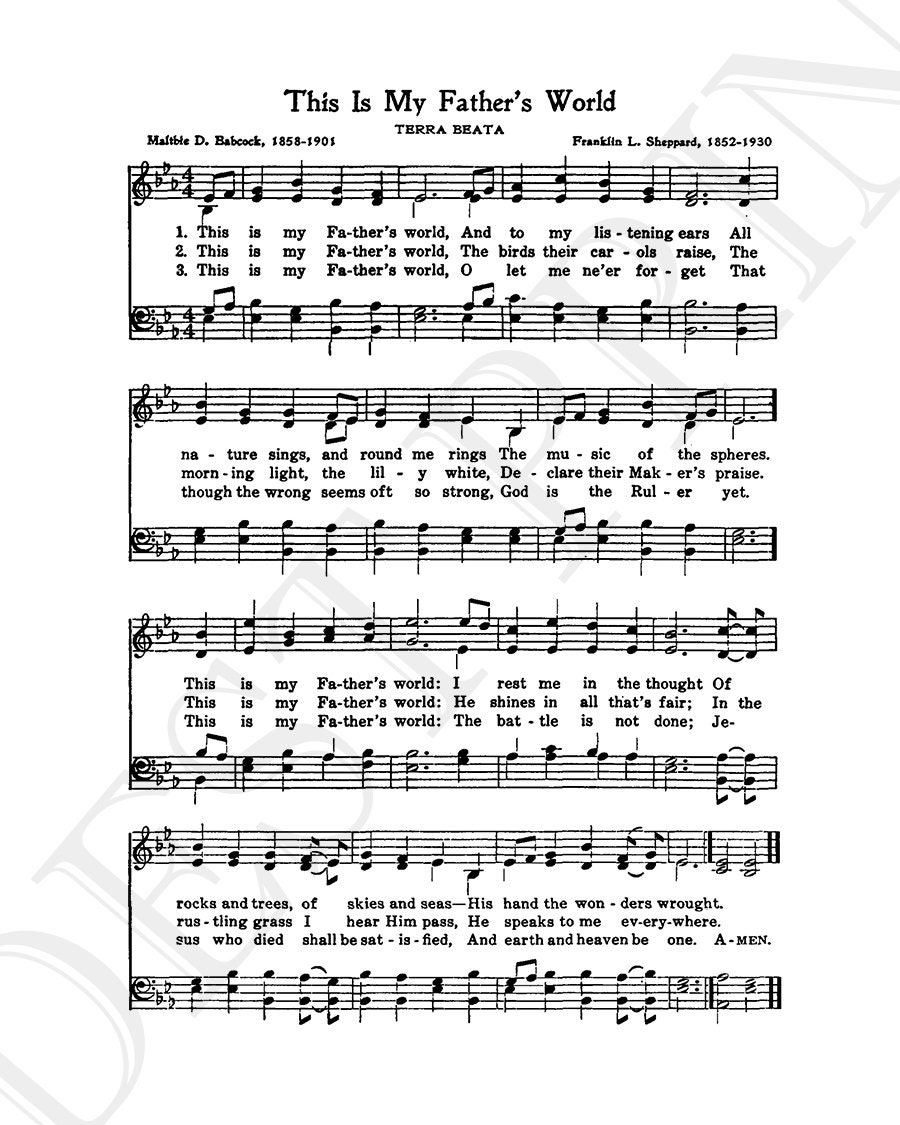 This is My Fathers World Hymn Lyrics - Hymnal Sheet - Sheet Music- Home ...