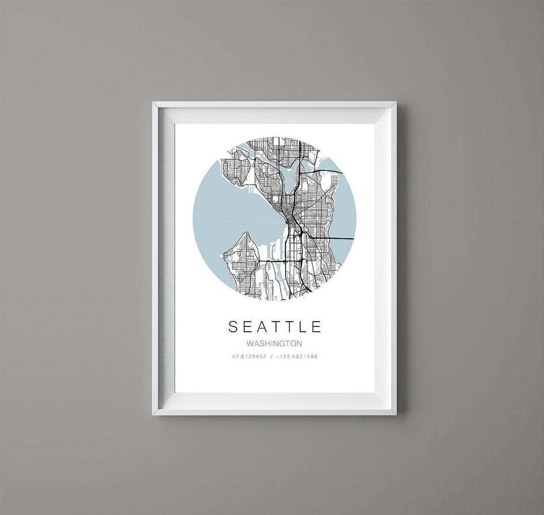 Seattle Washington Map - Seattle Washington Map Print - Circle Map ...