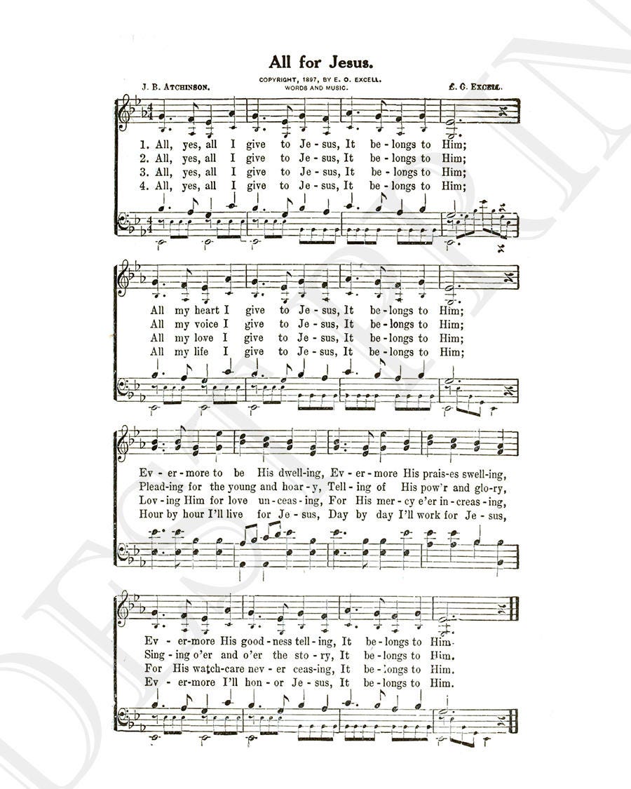 All for Jesus Hymn Lyrics Hymnal Sheet Sheet Music Home - Etsy