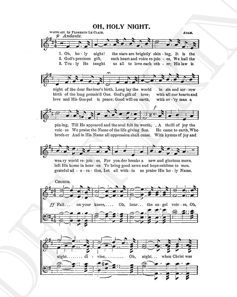 Oh, Holy Night Christmas Song Lyrics - Christmas Sheet - Sheet Music ...