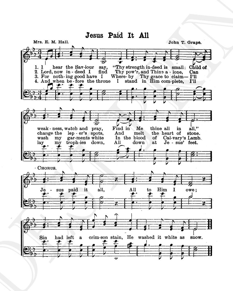 Jesus Paid It All Hymn Lyrics Hymnal Sheet Partituras Etsy España