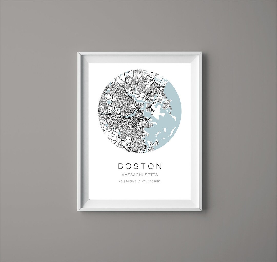 Map of Boston Massachusetts - Boston Map Print - Circle Map - MAP-002 ...