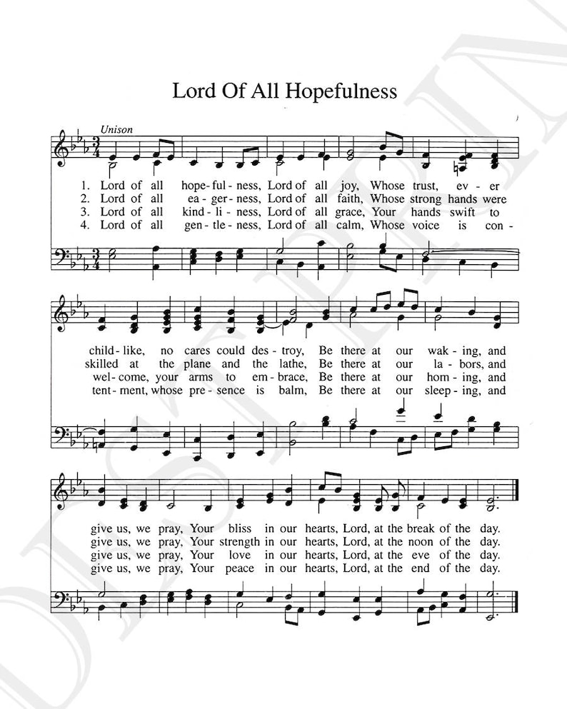 Lord of All Hopefulness Hymn Lyrics - Sheet Music Art - Hymn Art - Home ...