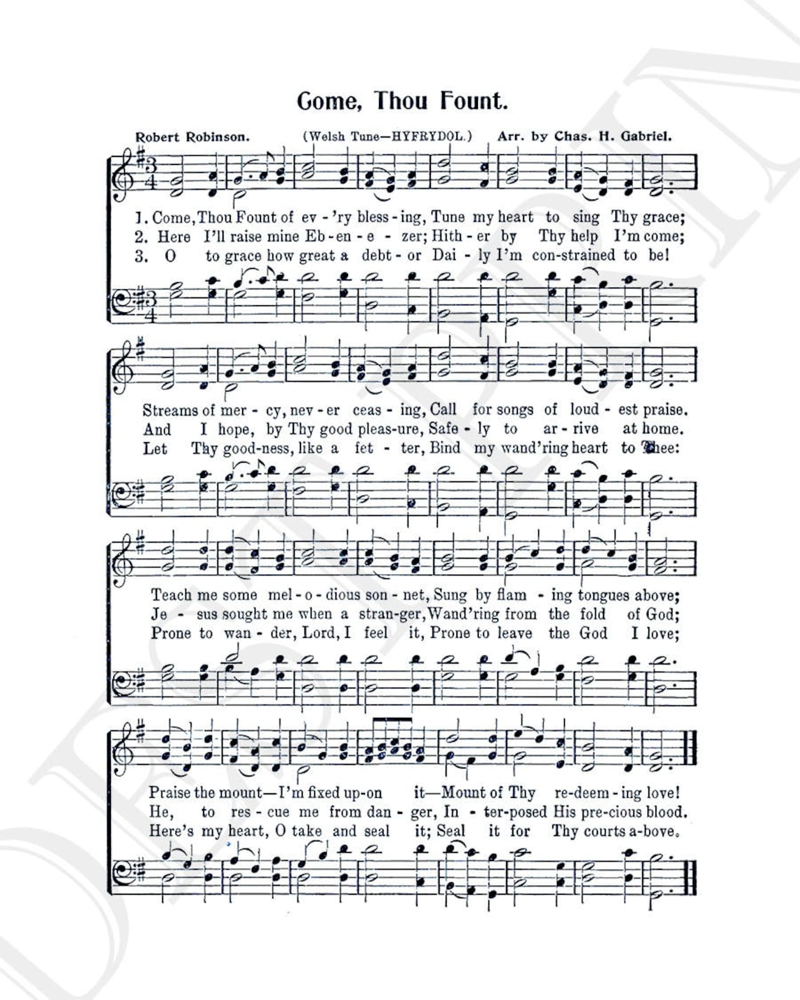 Come Thou Fount Hymn Lyrics Hymnal Sheet Sheet Music Home - Etsy Israel