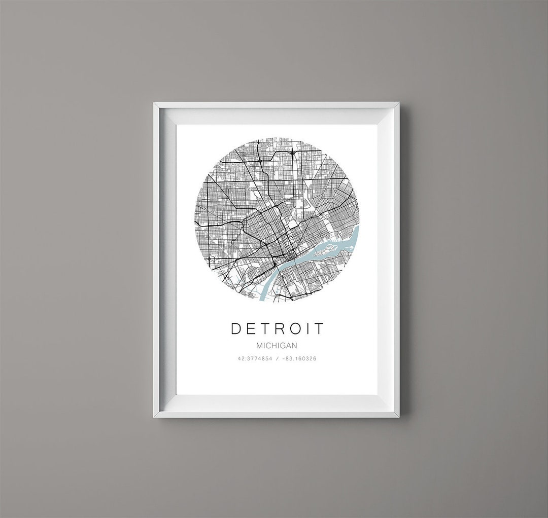 Detroit Michigan Map - Detroit Map Print - Circle Map - MAP-005 - Etsy