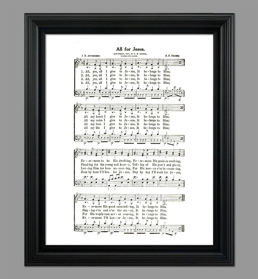 All for Jesus Hymn Lyrics - Hymnal Sheet - Sheet Music- Home Decor ...