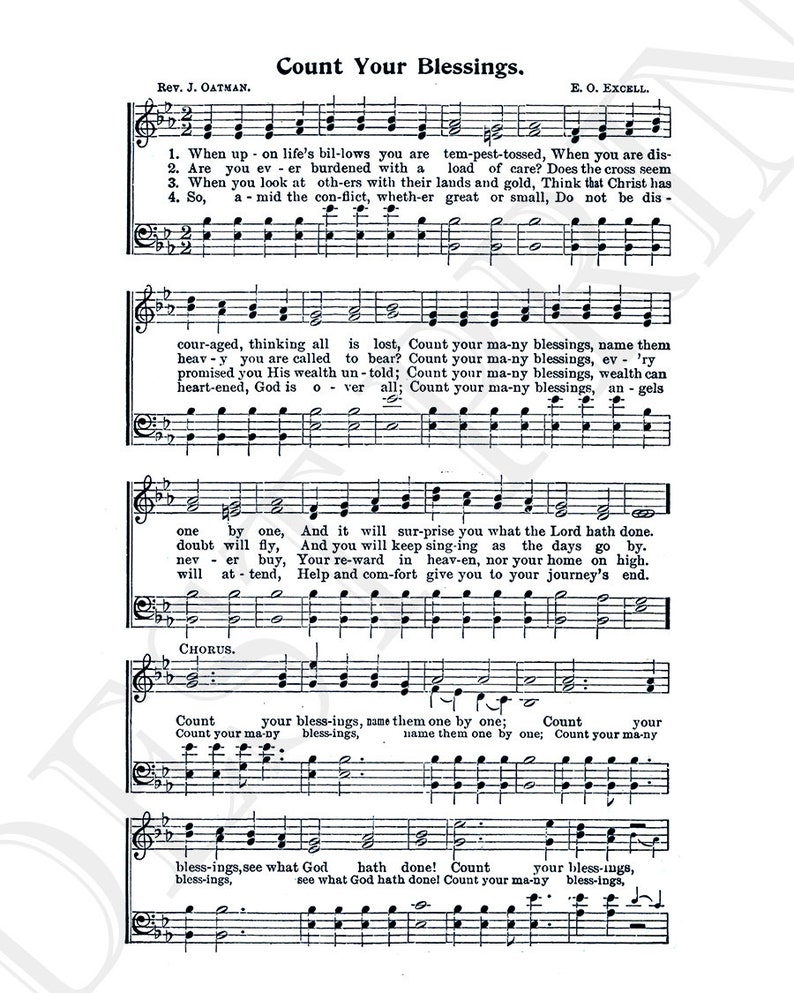 Count Your Blessings Hymn Print - Hymnal Sheet - Sheet Music- Wall Art ...