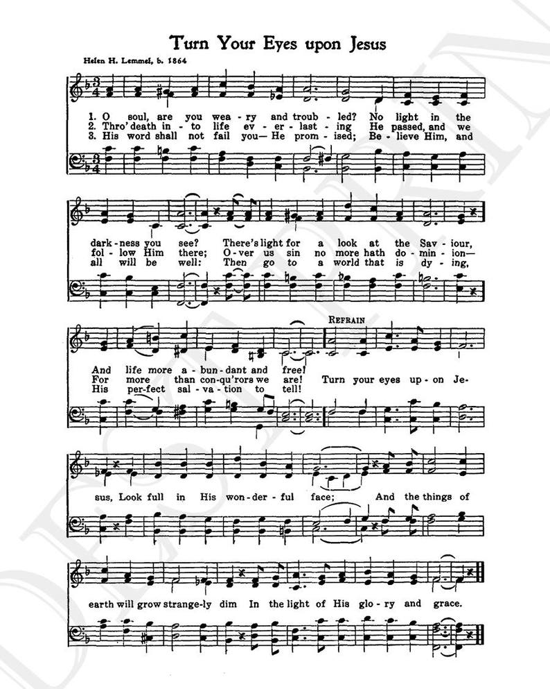 Turn Your Eyes Upon Jesus Hymn Lyrics - Sheet Music Art - Hymn Art ...