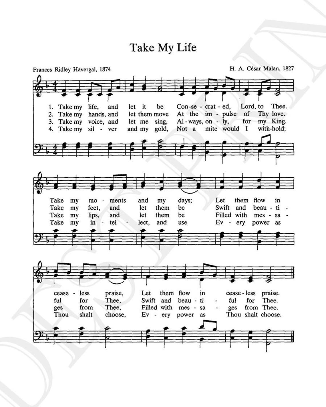 Take My Life and Let It Be Hymn Lyrics - Sheet Music Art - Hymn Art ...