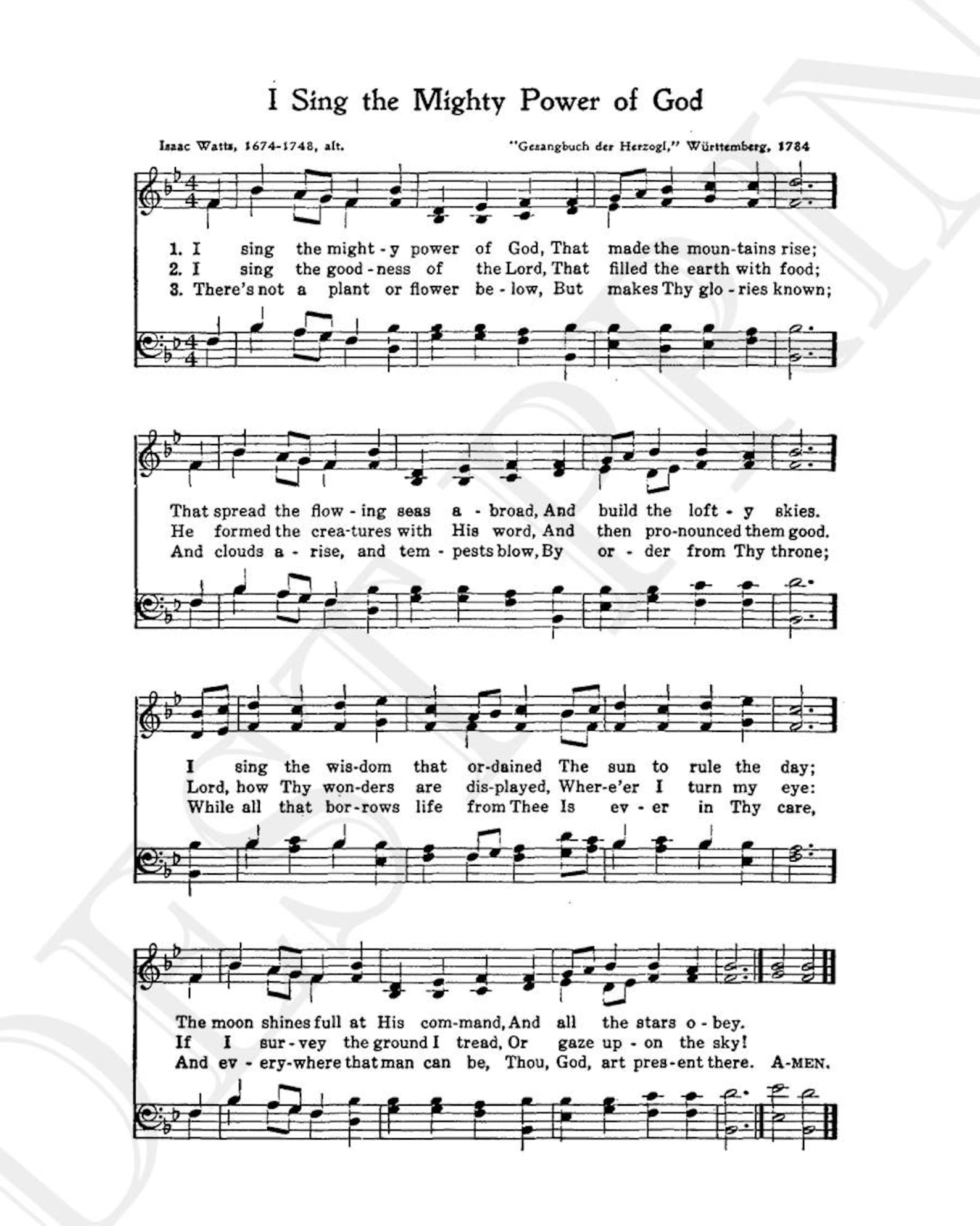 I Sing the Mighty Power of God Hymn Lyrics - Sheet Music Art - Hymn Art ...