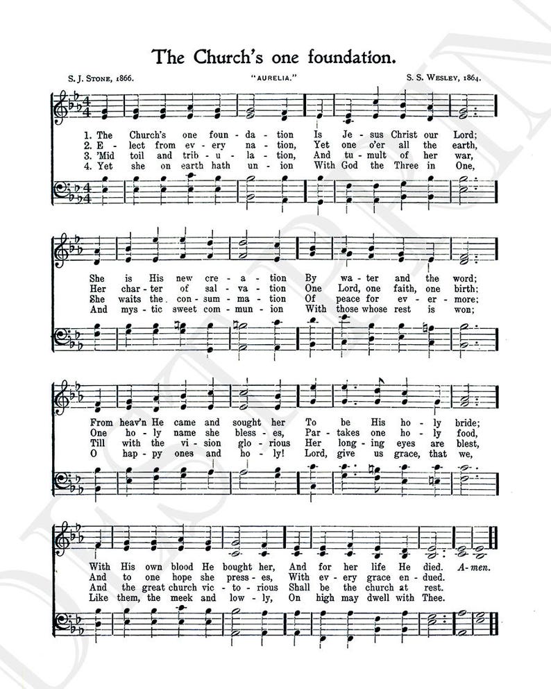 The Church's One Foundation Hymn Lyrics Sheet Music Art Hymn Art Home ...