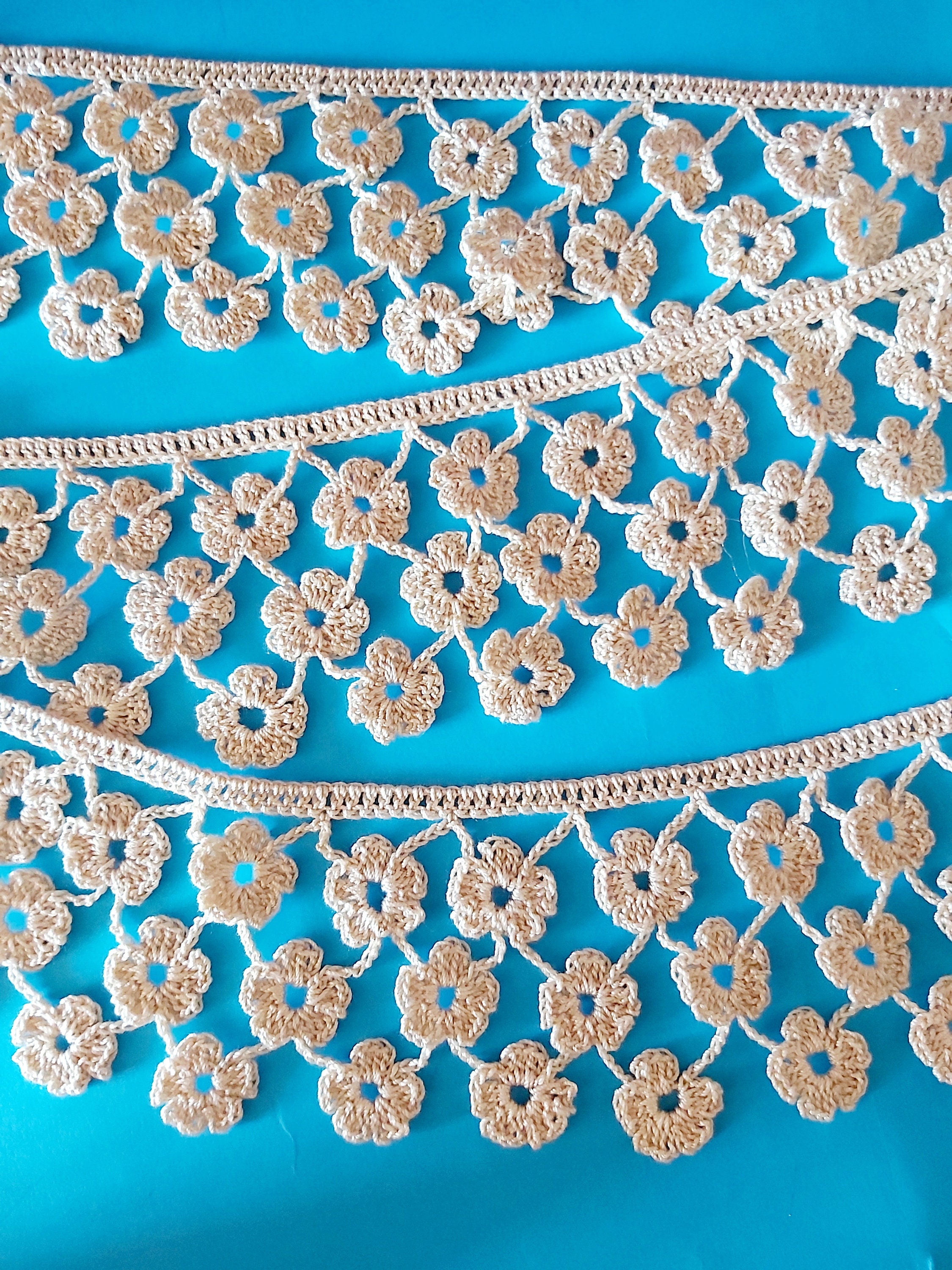 Crochet Pink Flowers Lace Trim, Handmade Pink Flowers Ribbon, Crochet ...