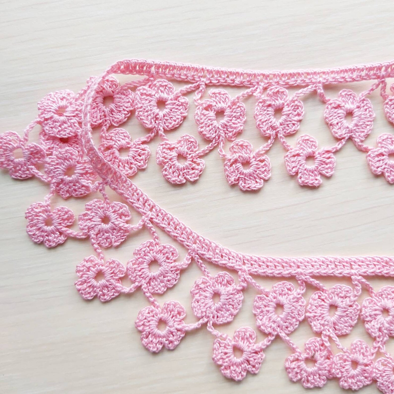 Crochet Pink Flowers Lace Trim, Handmade Pink Flowers Ribbon, Crochet ...