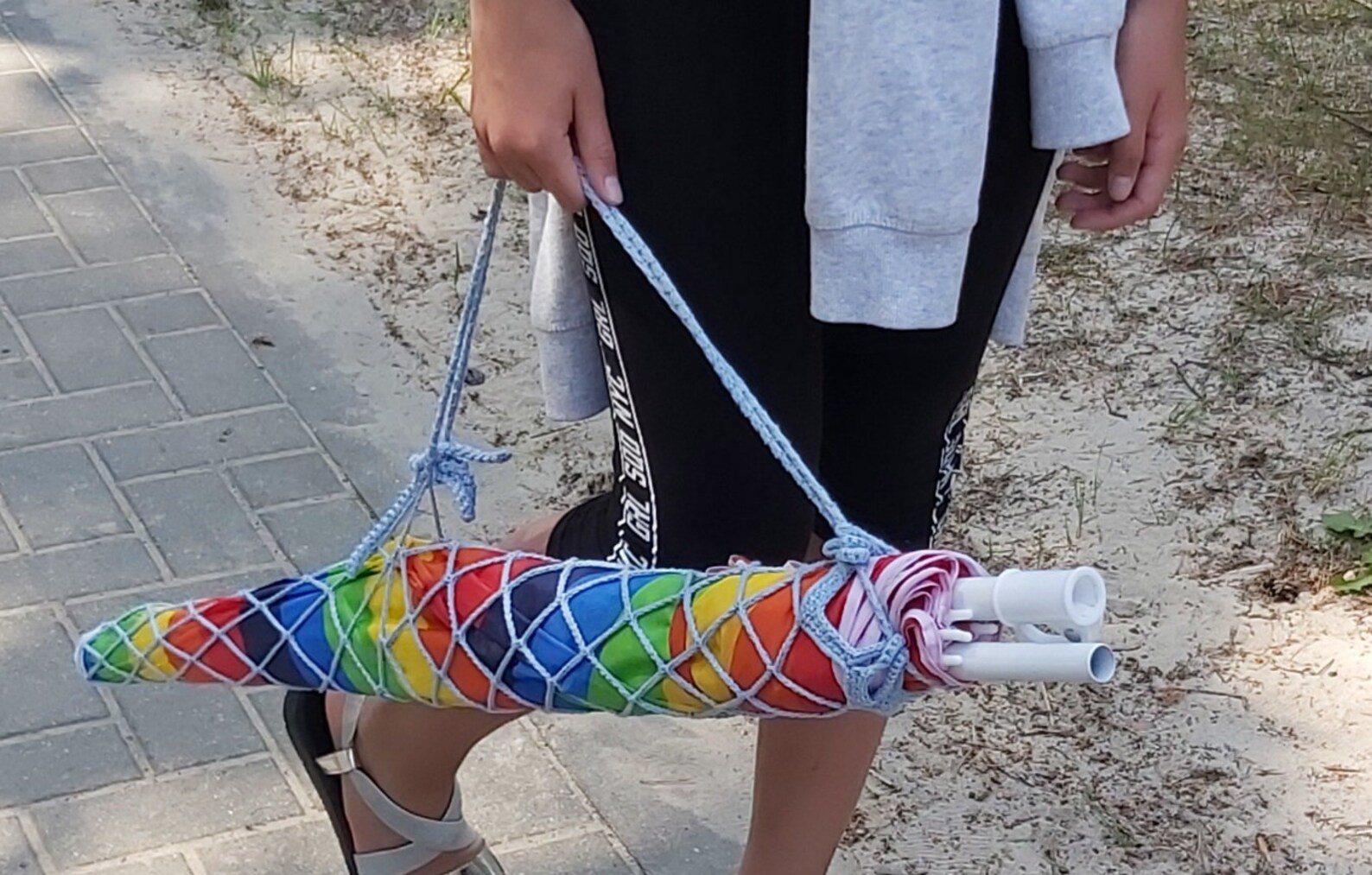 Beach Umbrella Shoulder Bag With Two Long Handles, Crochet Bag for ...