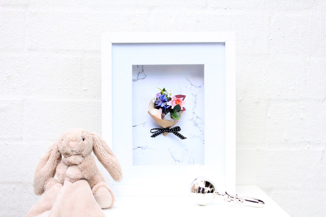 July Birth Flower Posy Frame, Keepsake Shadow Box Frame, Milestone ...