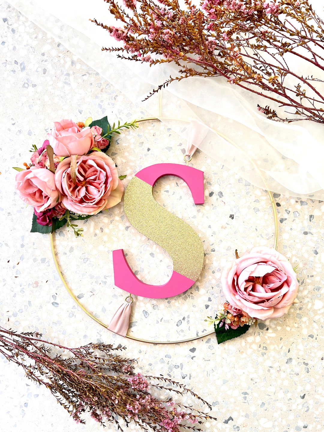 Monogram Hanging Letter, Wooden Letter, Decorative Letter, Floral ...