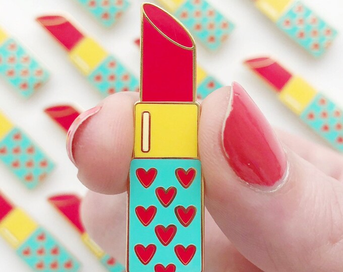 Lipstick Enamel Pin Red Enamel Pins Make-up Pins Hard Enamel Pins Cute ...