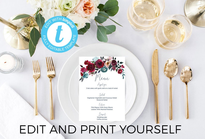 Navy Marsala Wedding Menu Template Menu Template Editable - Etsy