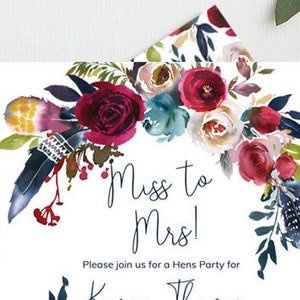 Rustic Floral Hens Party Invitation, Hens Party Invitations, Hen Party ...