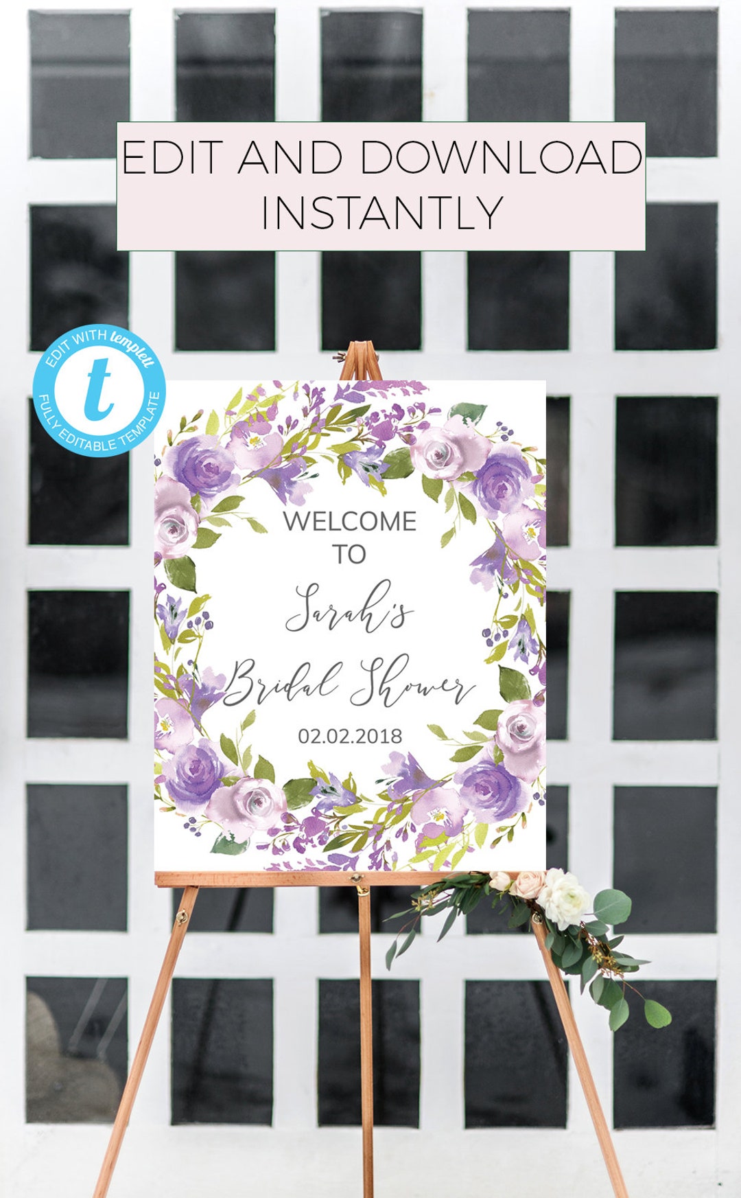 Lavender Bridal Shower Welcome Sign Lavender Welcome Sign Bordeaux ...