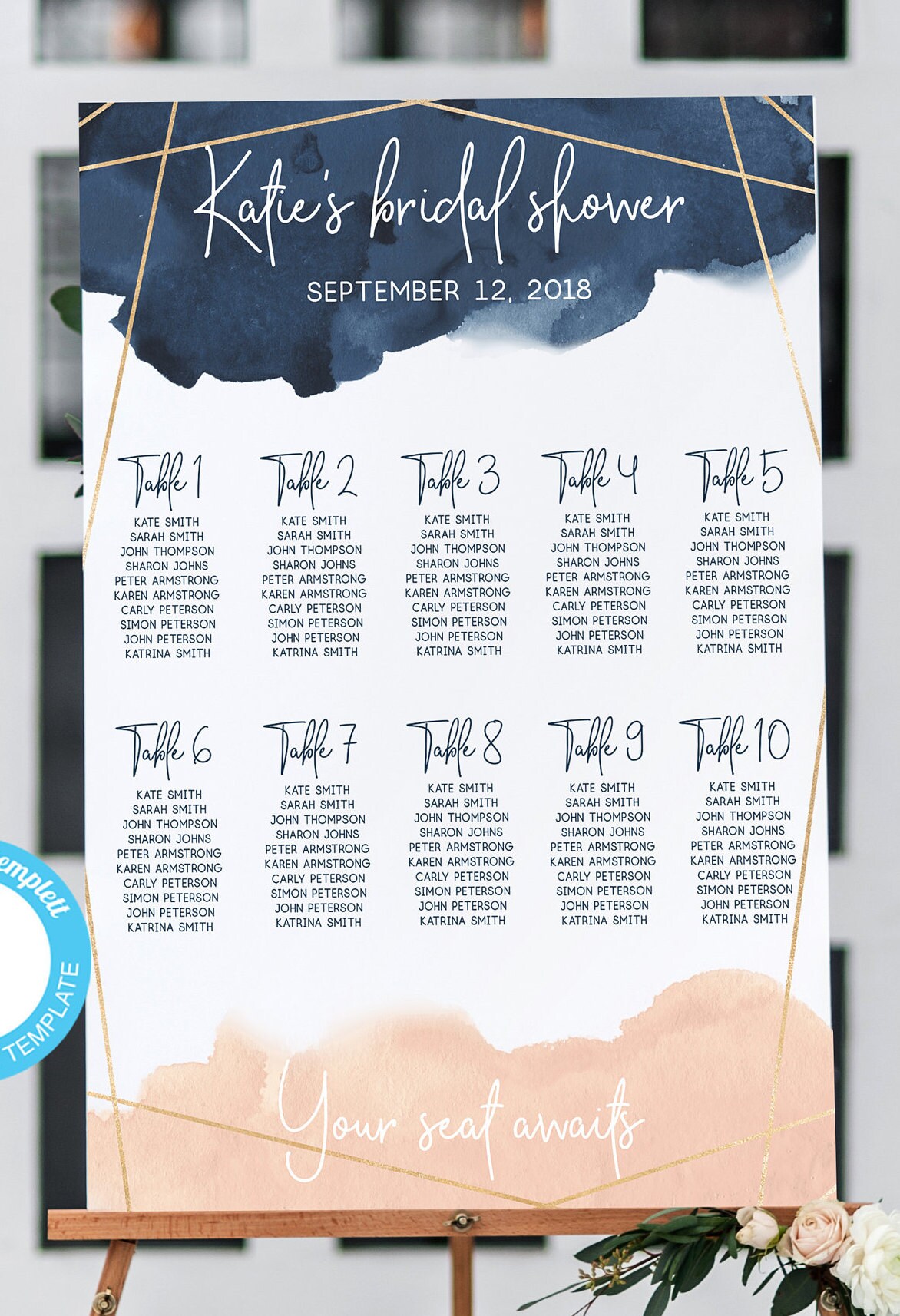 Blush Bridal Shower Seating Navy Bridal Shower Seating Chart | Etsy