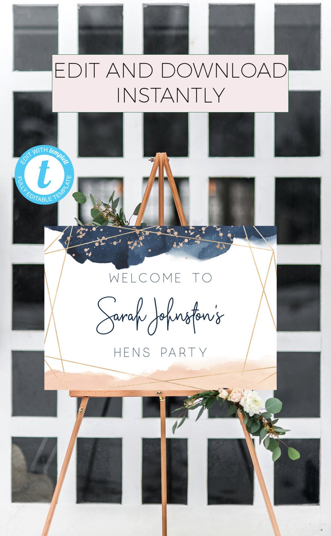 Rose Gold Hens Party Welcome Sign Blush Hens Party Welcome Blush and ...