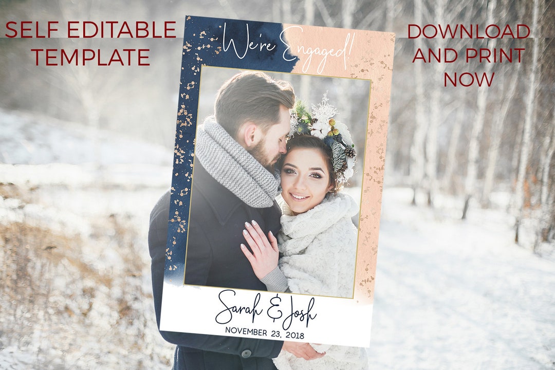 Rose Gold Engagement Instagram Frame Photo Booth Prop (digital Download ...