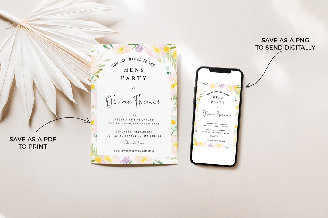 Digital Hens Party Invitation Template, SMS Editable Invite, Editable ...